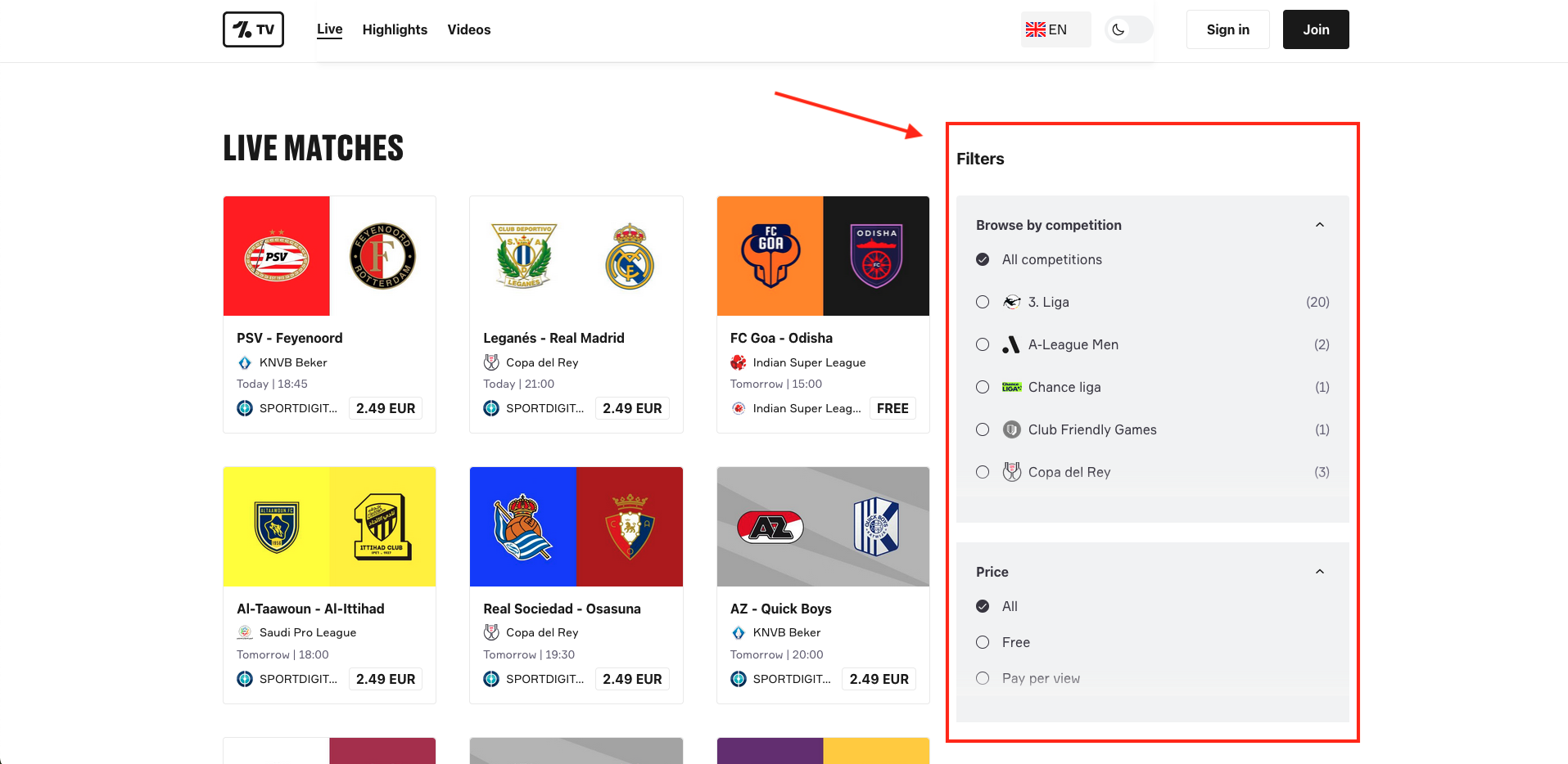 Comment regarder les matches sur le site web – OneFootball Help Center